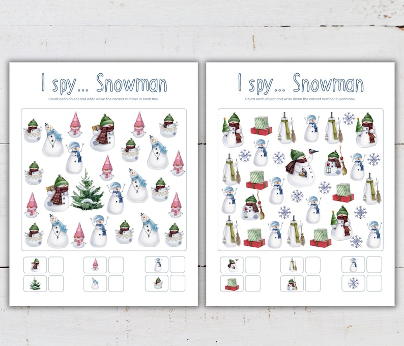 SNOWMAN I Spy, Printable Winter Activity, Preschool, Kindergarten ...