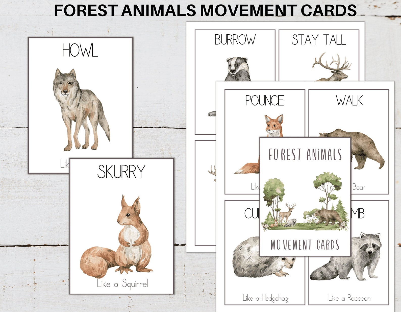 ANIMAL MOVEMENT CARDS, Forest Animals, Calm Down Activity, Kids ...