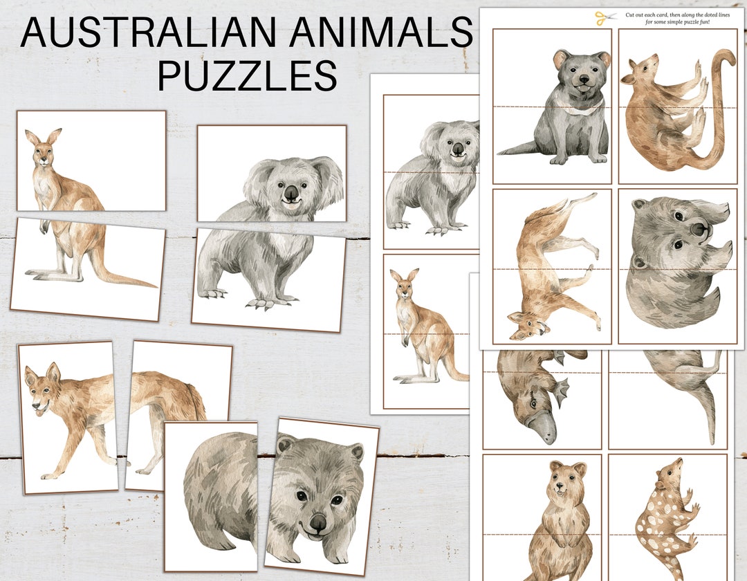 AUSTRALIAN Animals Simple Puzzles, Printable, Preschool Activity, Kids ...