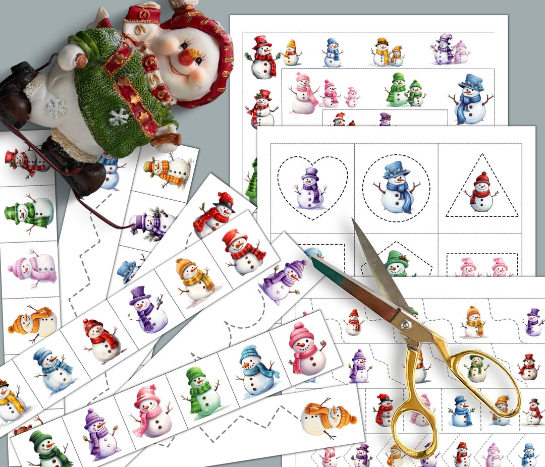 SNOWMEN Cutting Strips, Scissor Practice, Preschool Printable ...