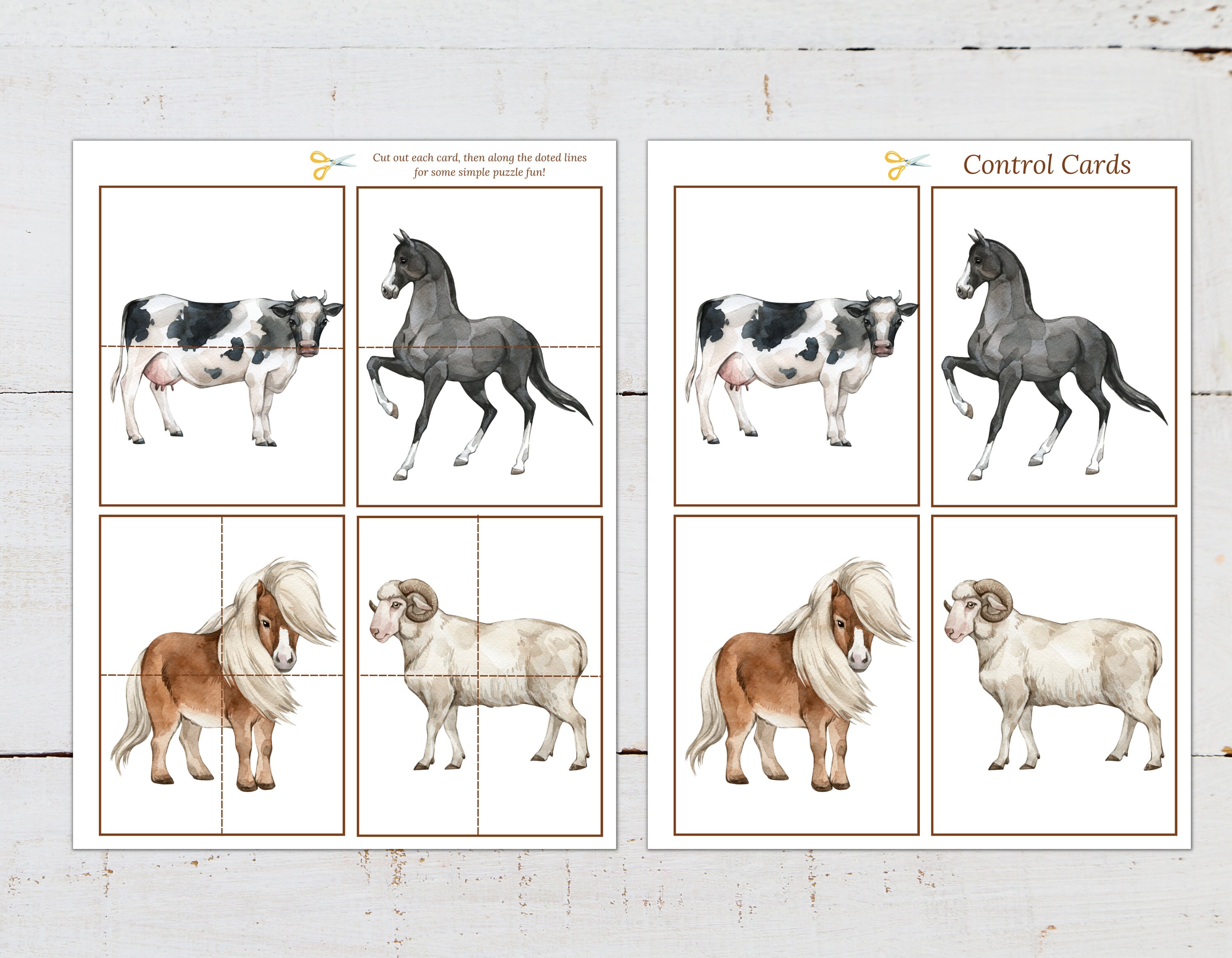 FARM Animals Matching Card Game, Simple Puzzles, Toddler Preschool ...
