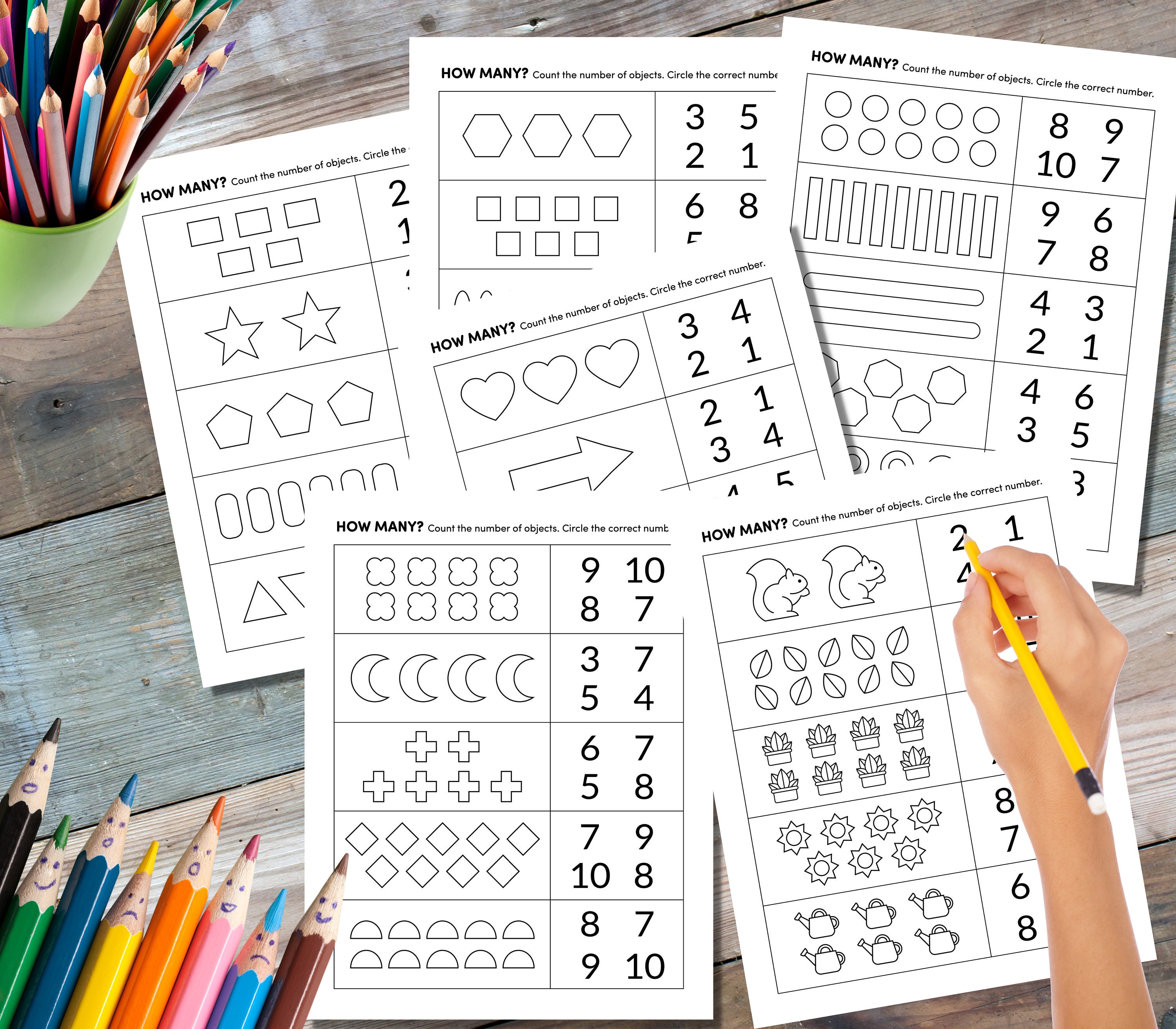 Early Math Worksheets, 1 to 10 Counting, Preschool Activity, Digital ...
