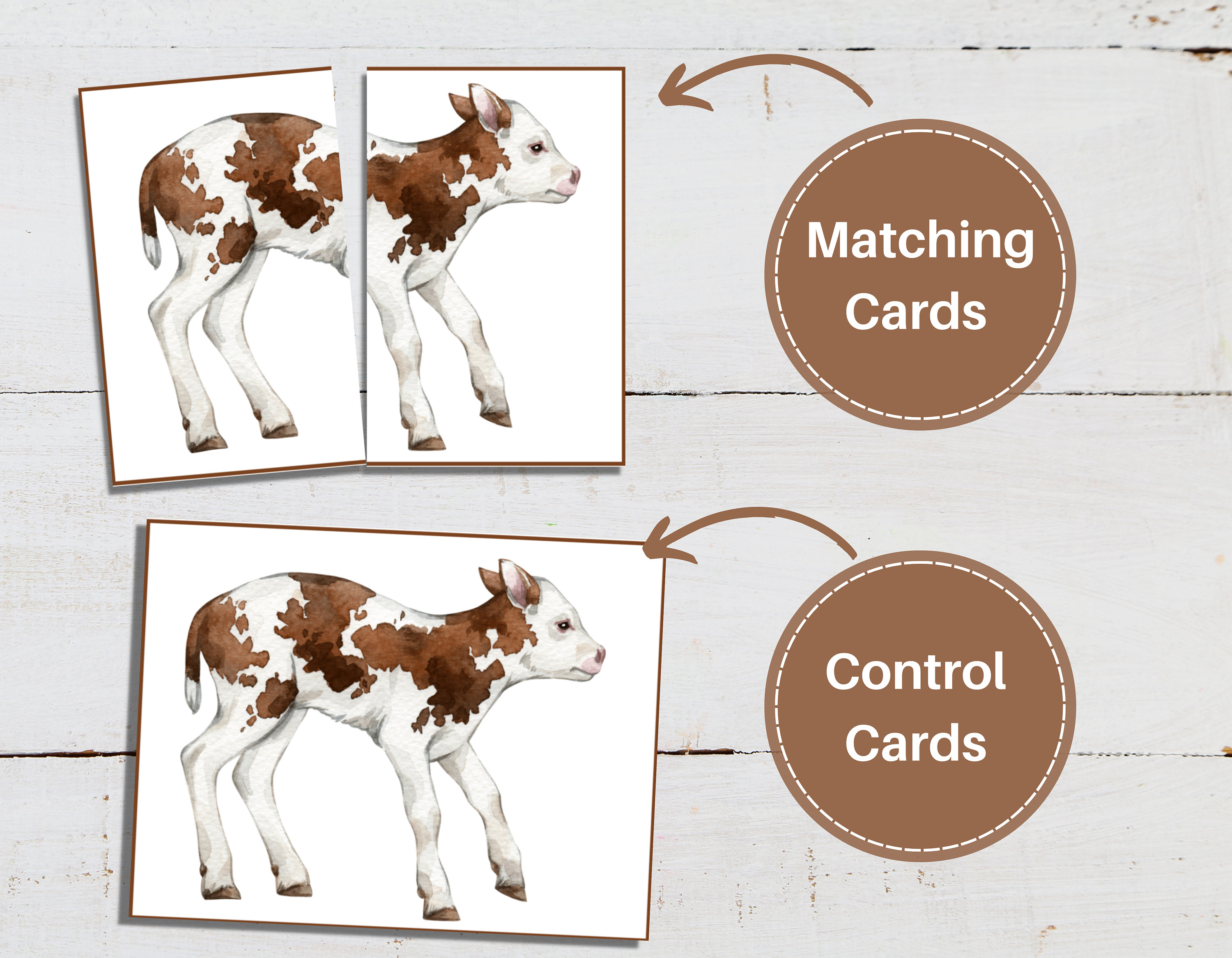 FARM Animals Matching Card Game, Simple Puzzles, Toddler Preschool ...