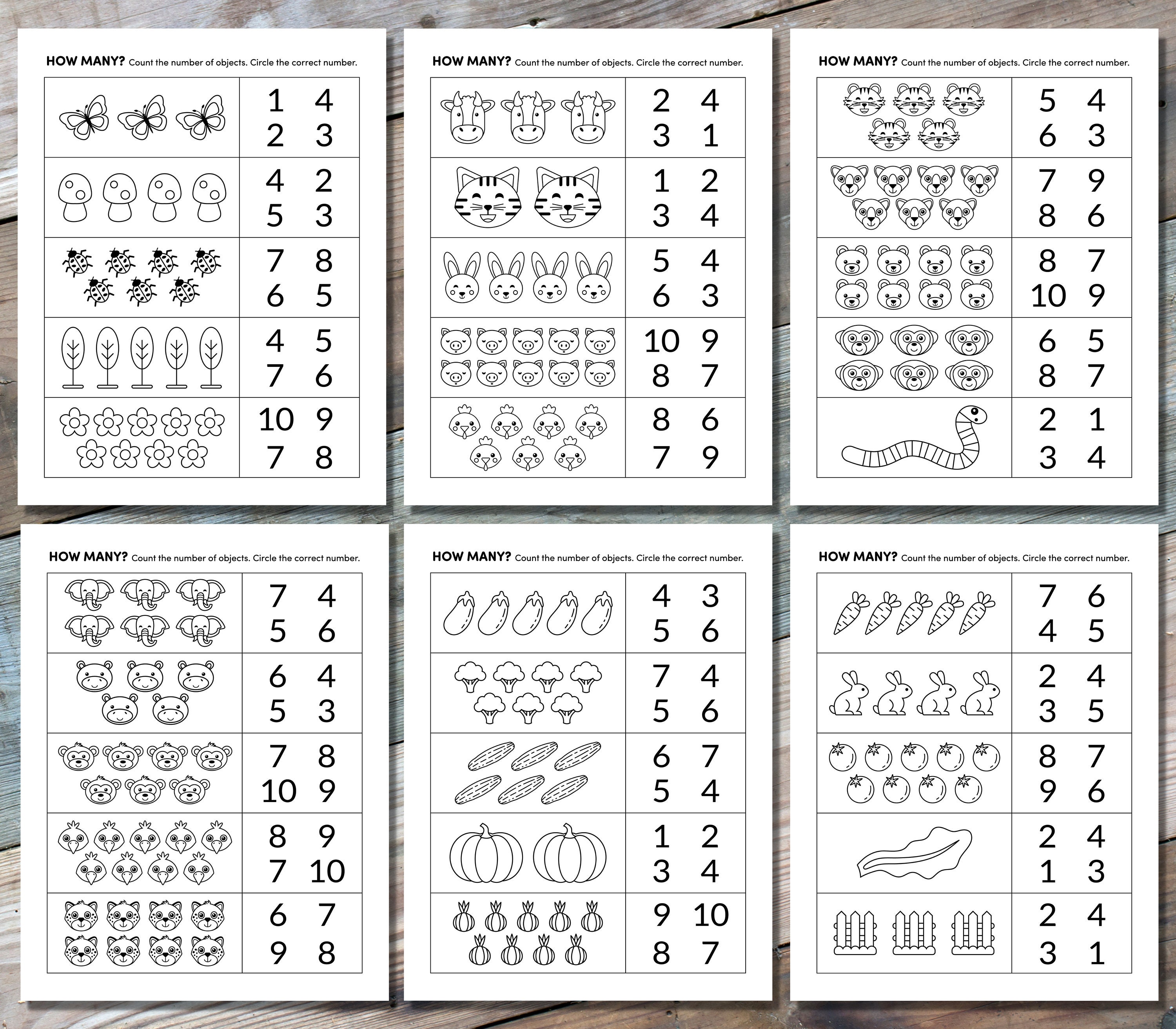 Early Math Worksheets, 1 to 10 Counting, Preschool Activity, Digital ...