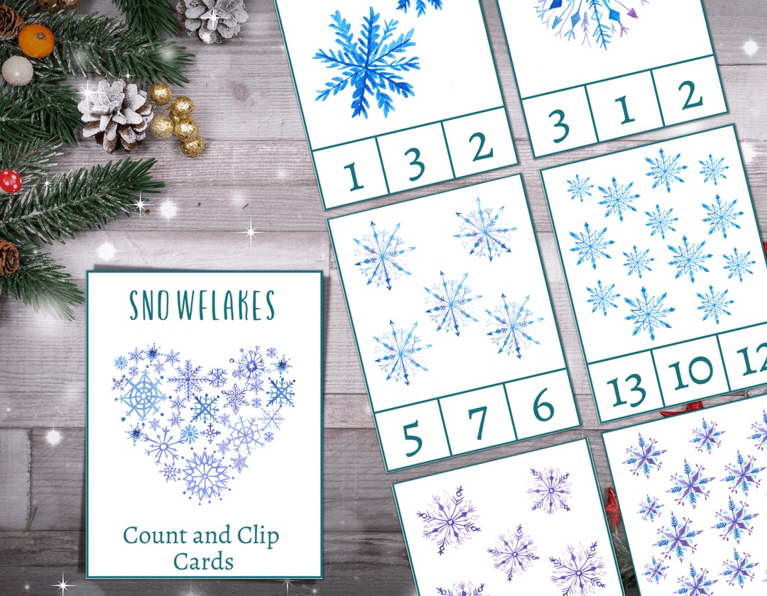 SNOWFLAKES Count and Clip Cards, 1 to 20 Counting, Winter Activities ...