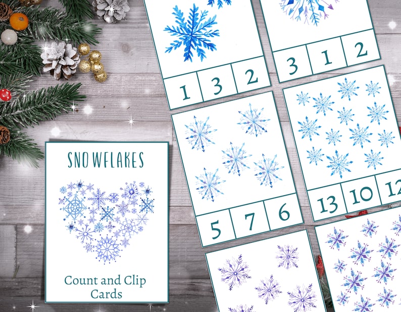 SNOWFLAKES Count and Clip Cards 1 to 20 Counting Winter - Etsy