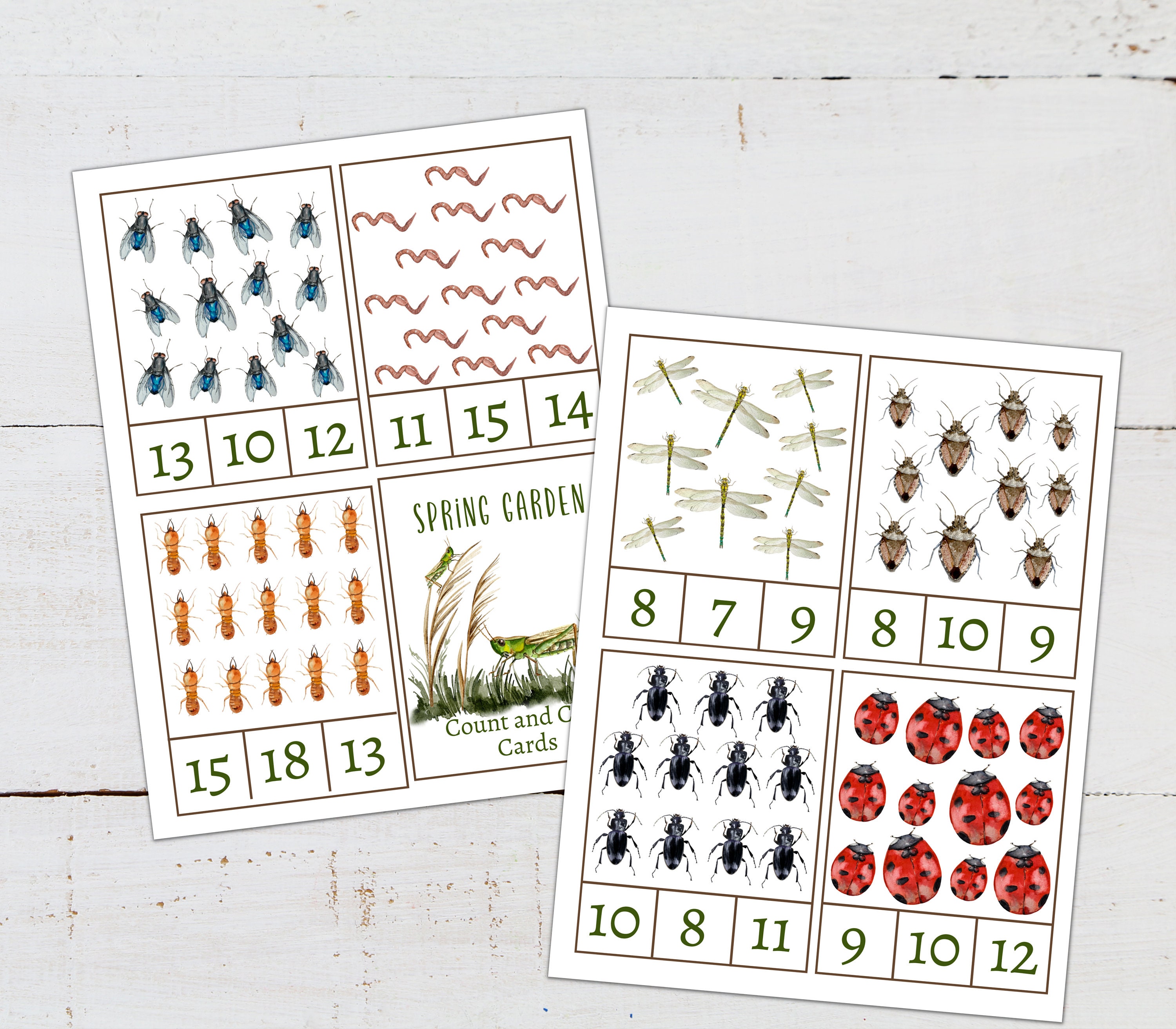 MINIBEASTS Count and Clip Cards, 1 to 15 Counting, Spring Activity for ...