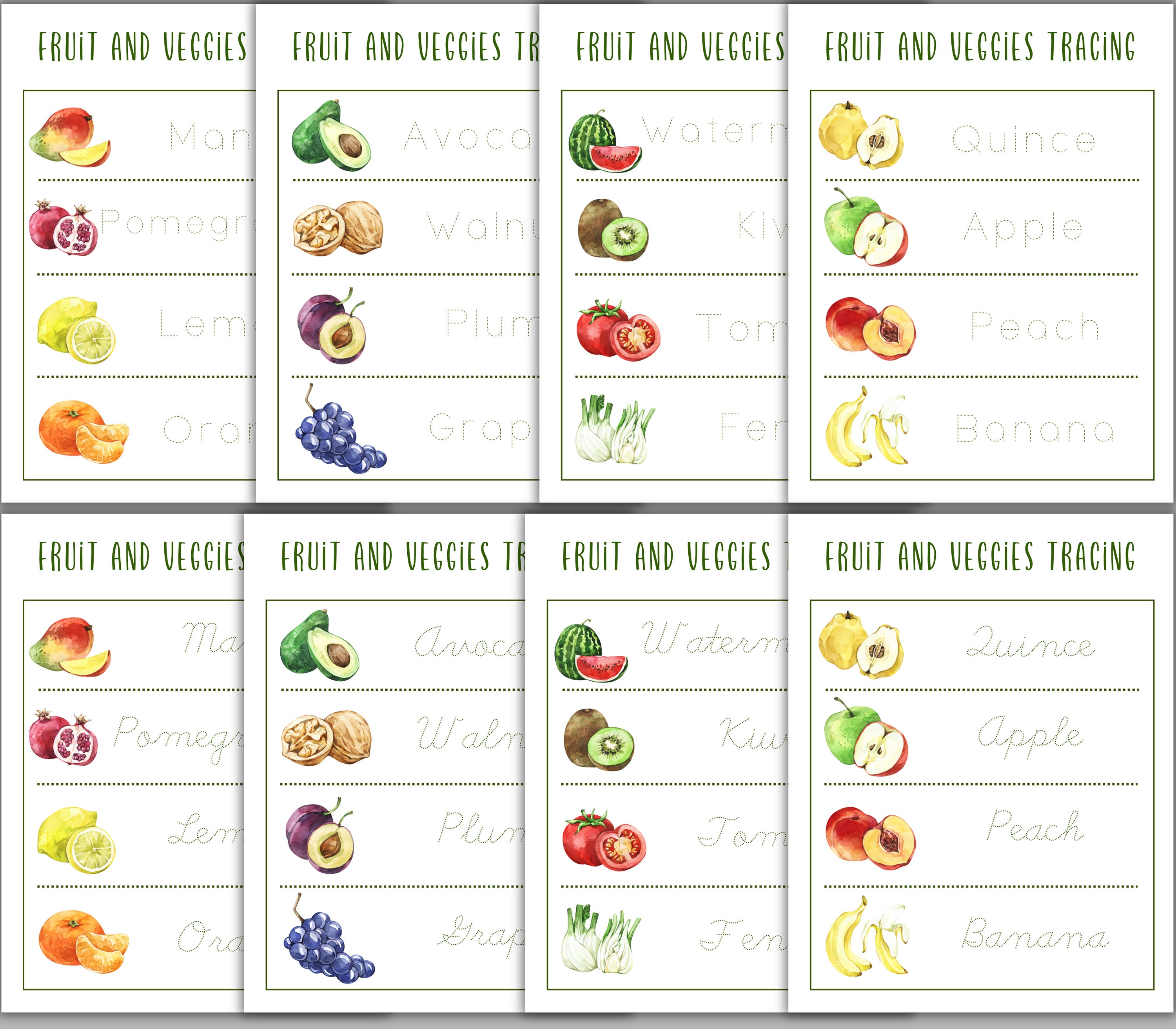 FRUIT & VEGGIES Pre-k and K Activity Pack, Homeschool, Digital, Instant ...