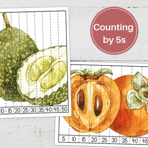 FRUIT and VEGETABLES Number Sequence Puzzles, Skip Counting, Printable ...