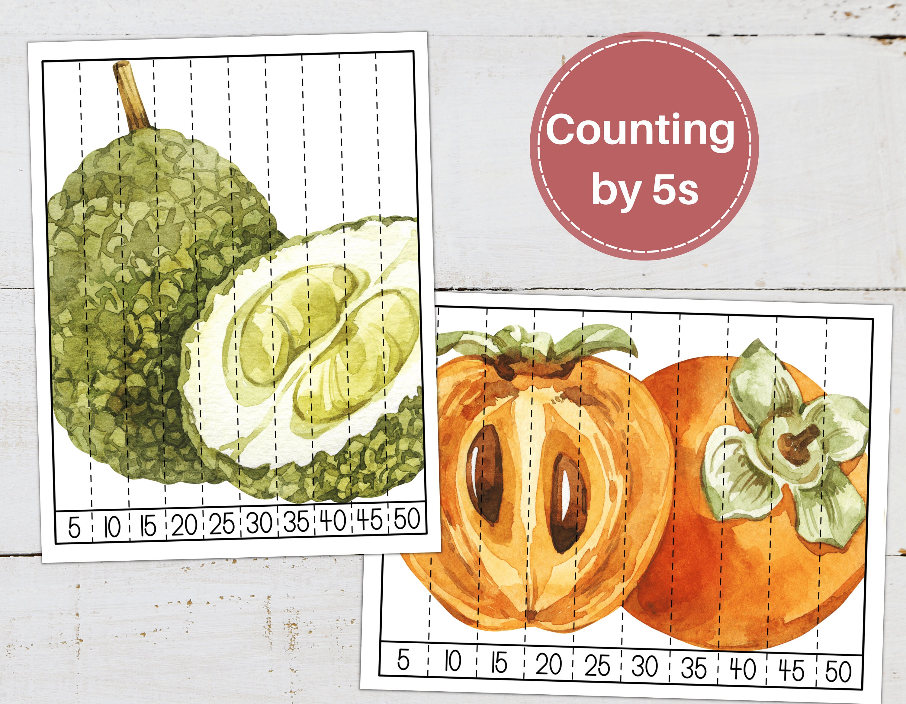 FRUIT and VEGETABLES Number Sequence Puzzles, Skip Counting, Printable ...