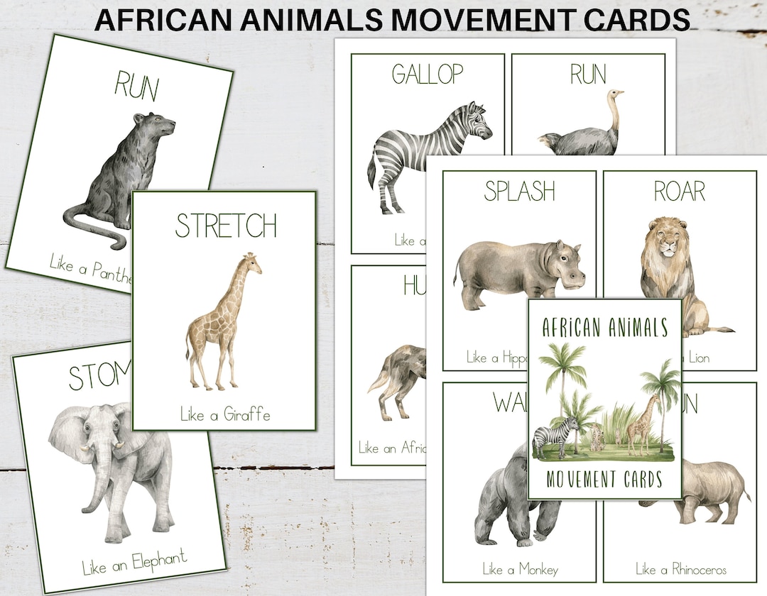ANIMAL MOVEMENT CARDS, African Animals, Calm Down Activity, Kids ...