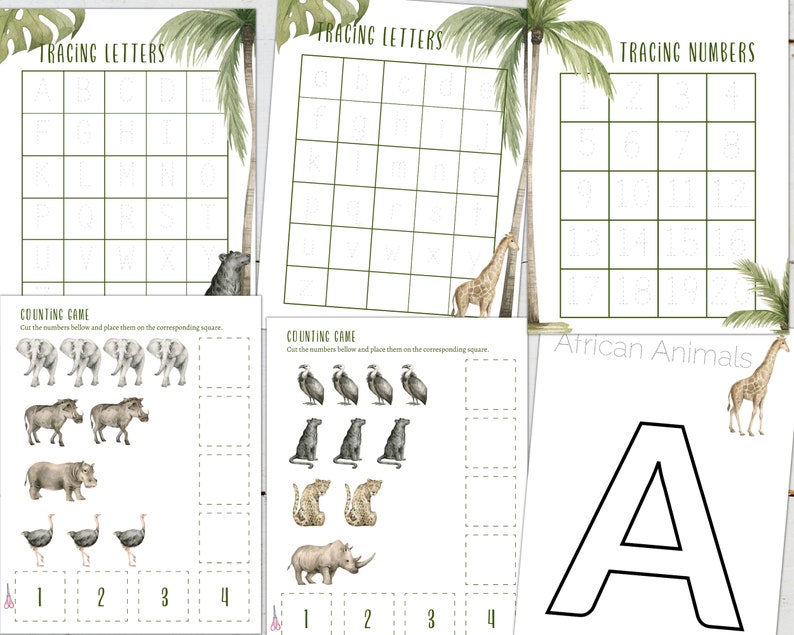 AFRICAN Animals Pre-k and K Activity Pack, Homeschool, Digital, INSTANT ...