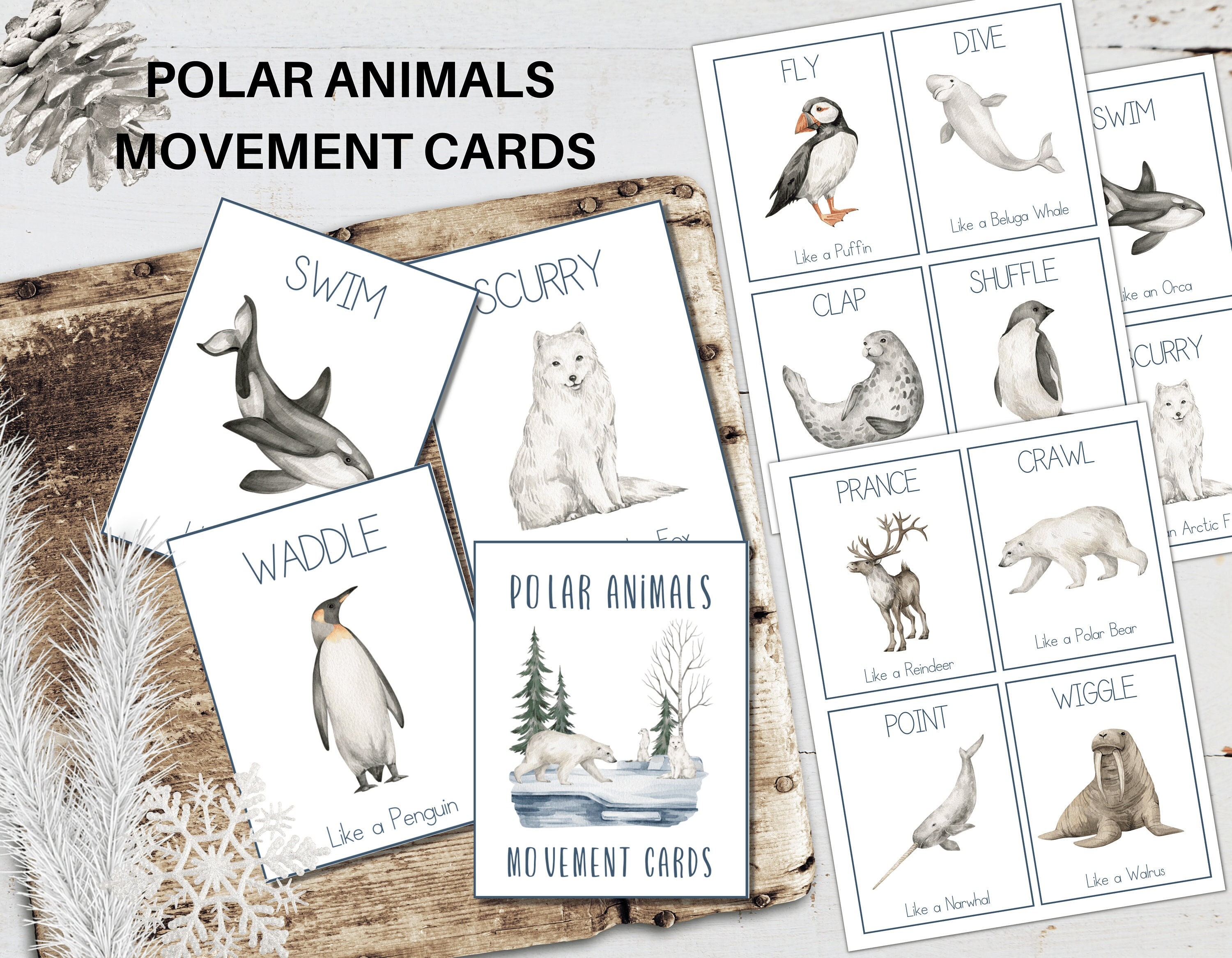 POLAR Animals MOVEMENT CARDS, Forest Animals, Calm Down Activity, Kids ...