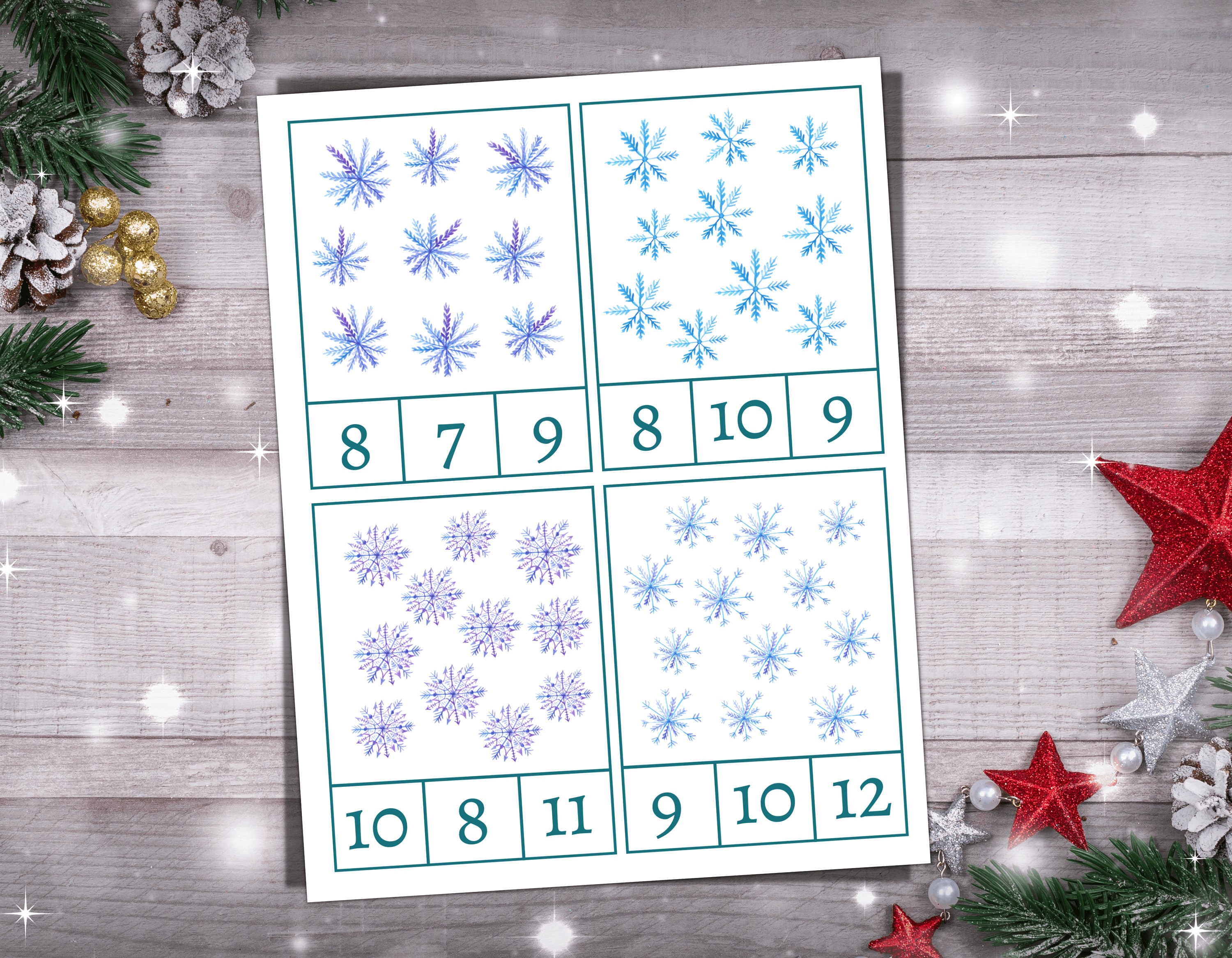 SNOWFLAKES Count and Clip Cards, 1 to 20 Counting, Winter Activities ...