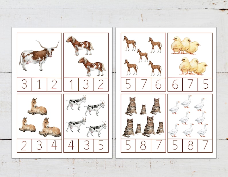 FARM ANIMALS Count and Clip Cards, 1 to 12 Counting, Spring Activity ...