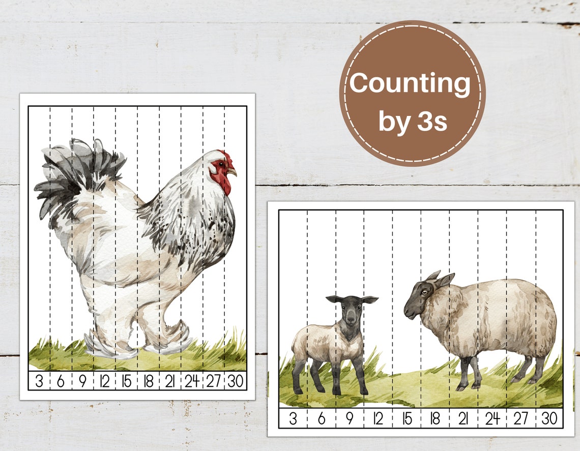 FARM Animals Number Sequence Puzzles, Printable, Skip Counting ...