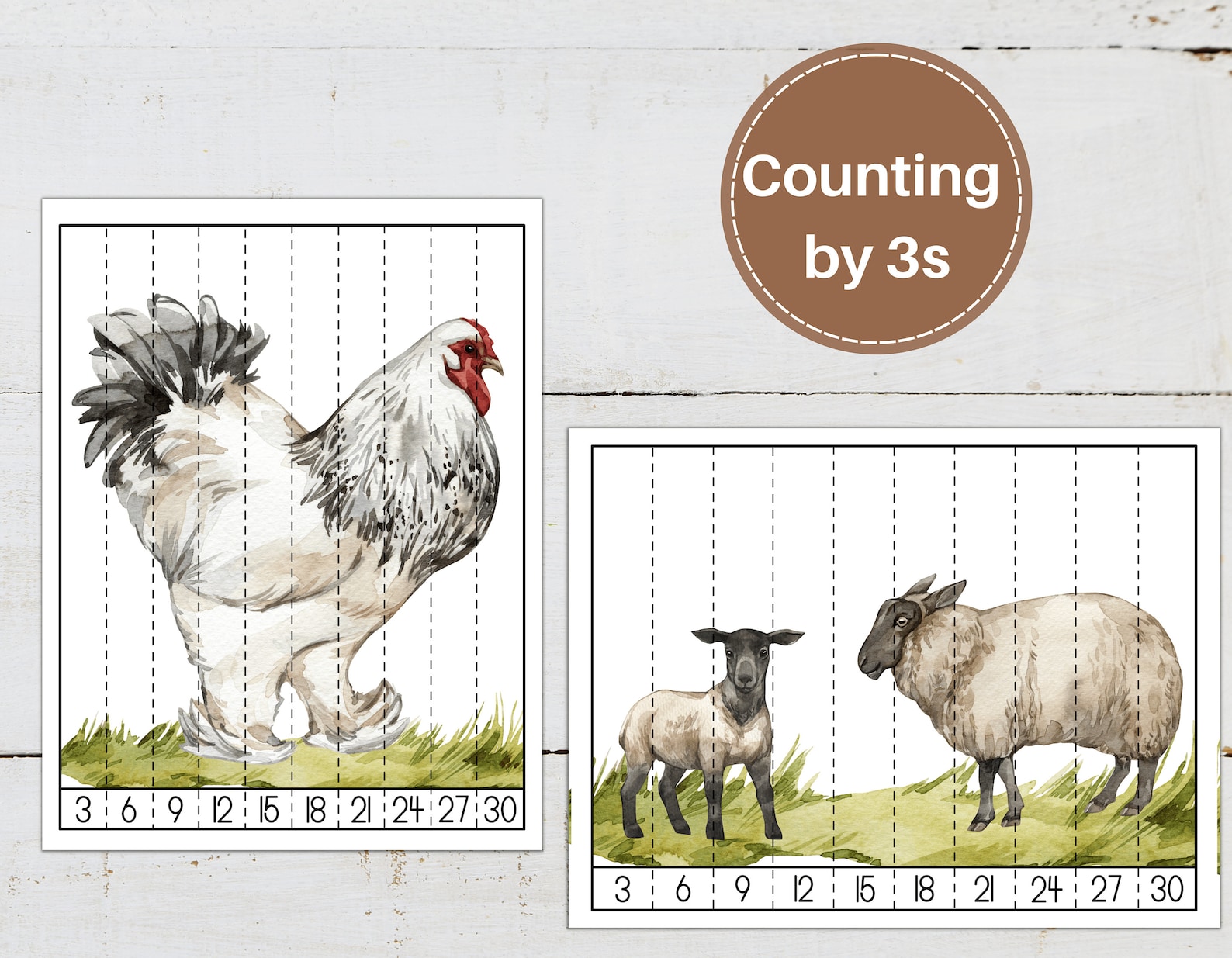 FARM Animals Number Sequence Puzzles, Printable, Skip Counting ...