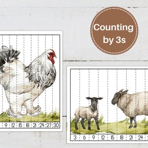 FARM Animals Number Sequence Puzzles, Printable, Skip Counting ...