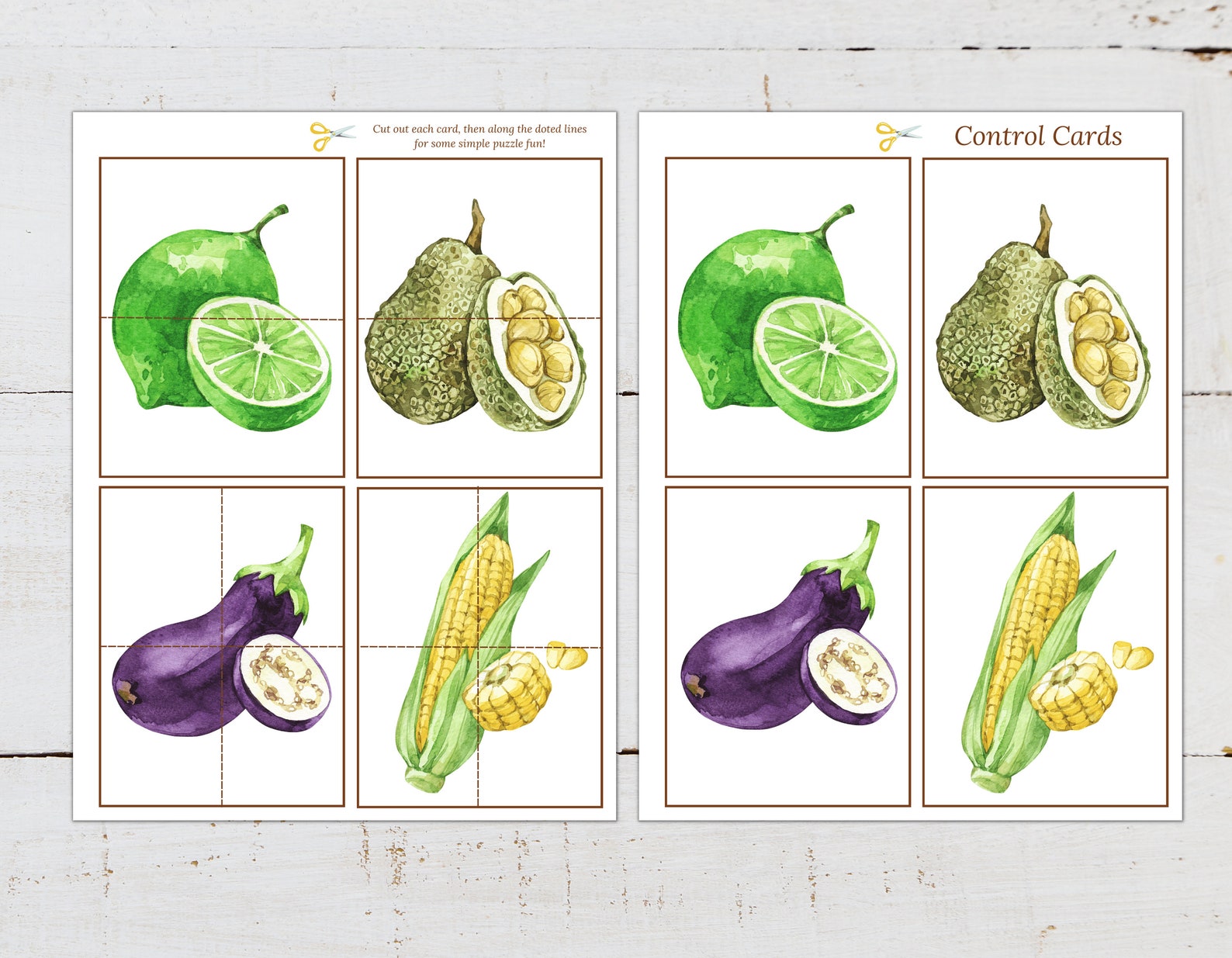 FRUIT and VEGETABLES Matching Card Game, Simple Puzzles, Toddler ...