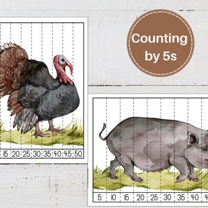 FARM Animals Number Sequence Puzzles, Printable, Skip Counting ...