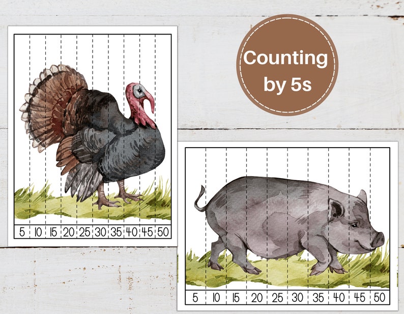 FARM Animals Number Sequence Puzzles, Printable, Skip Counting ...
