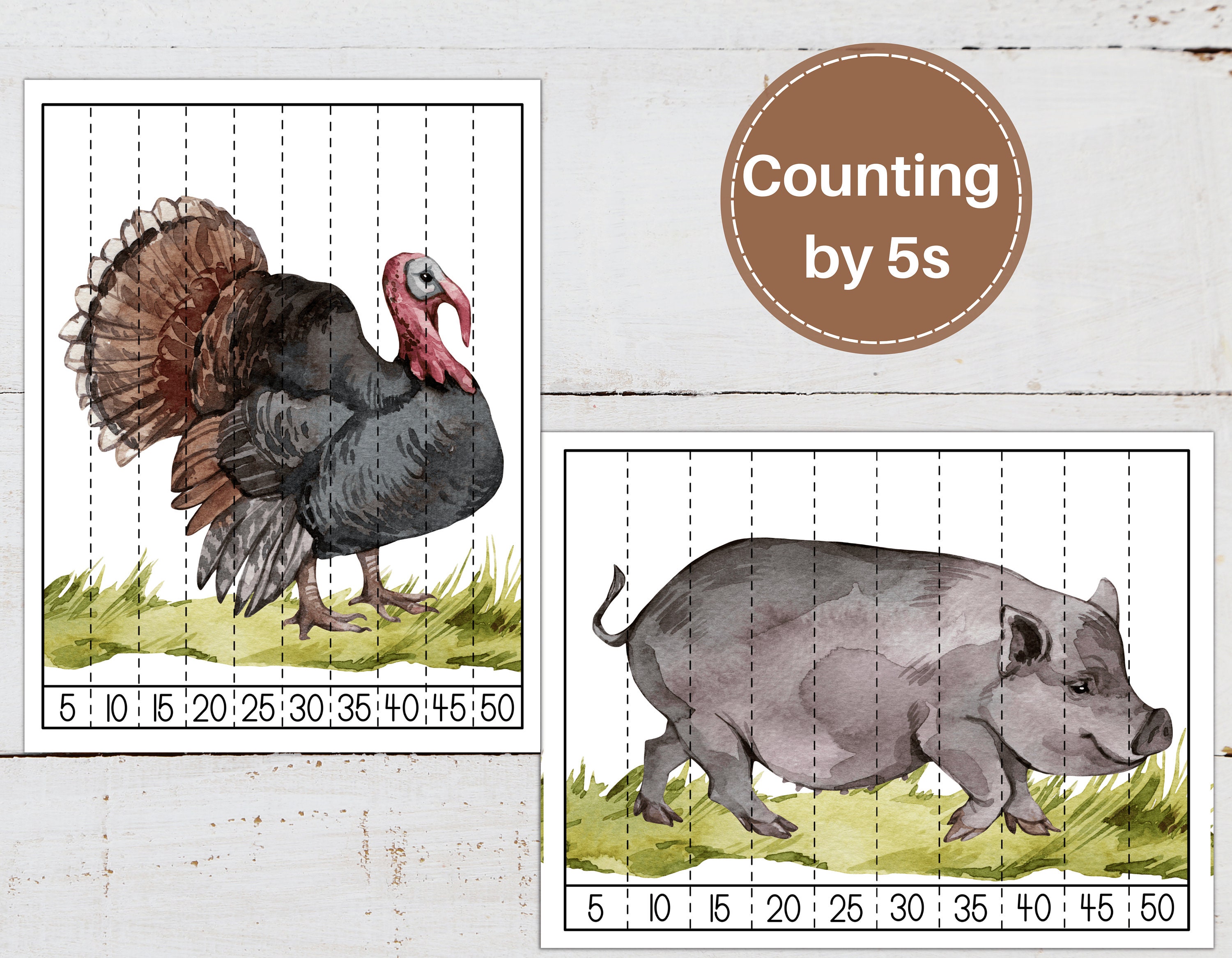 FARM Animals Number Sequence Puzzles, Printable, Skip Counting ...