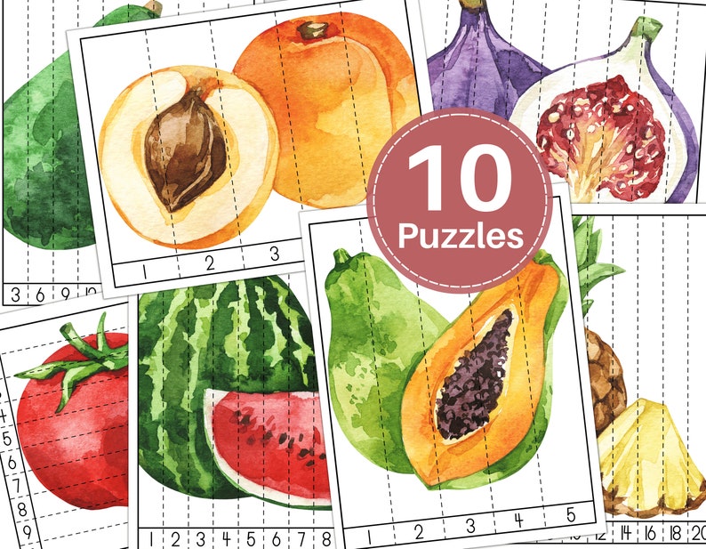 FRUIT and VEGETABLES Number Sequence Puzzles, Skip Counting, Printable ...