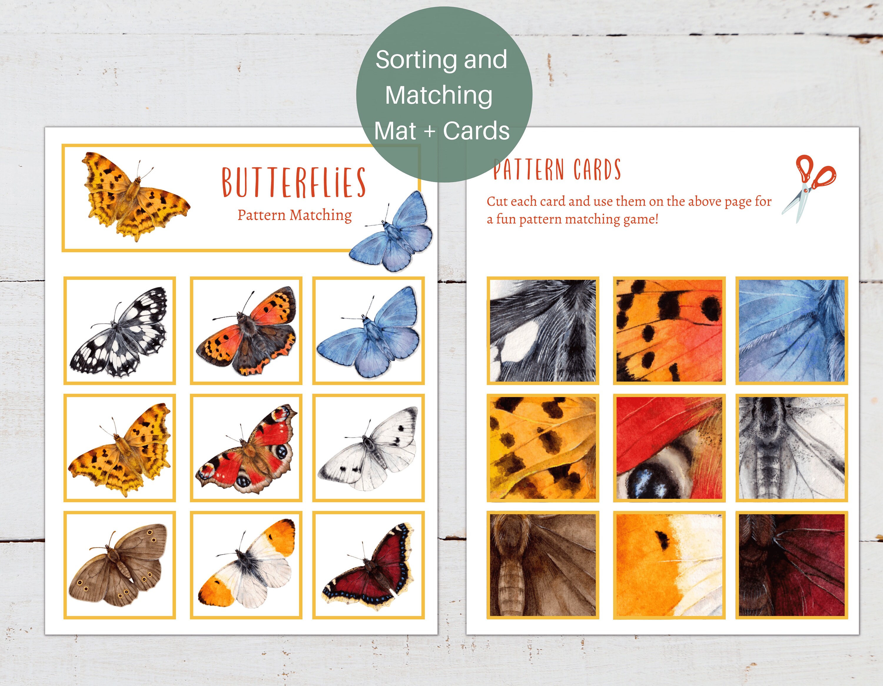 BUTTERFLY Pattern Matching Mat, Montessori, Nature Study Cards ...