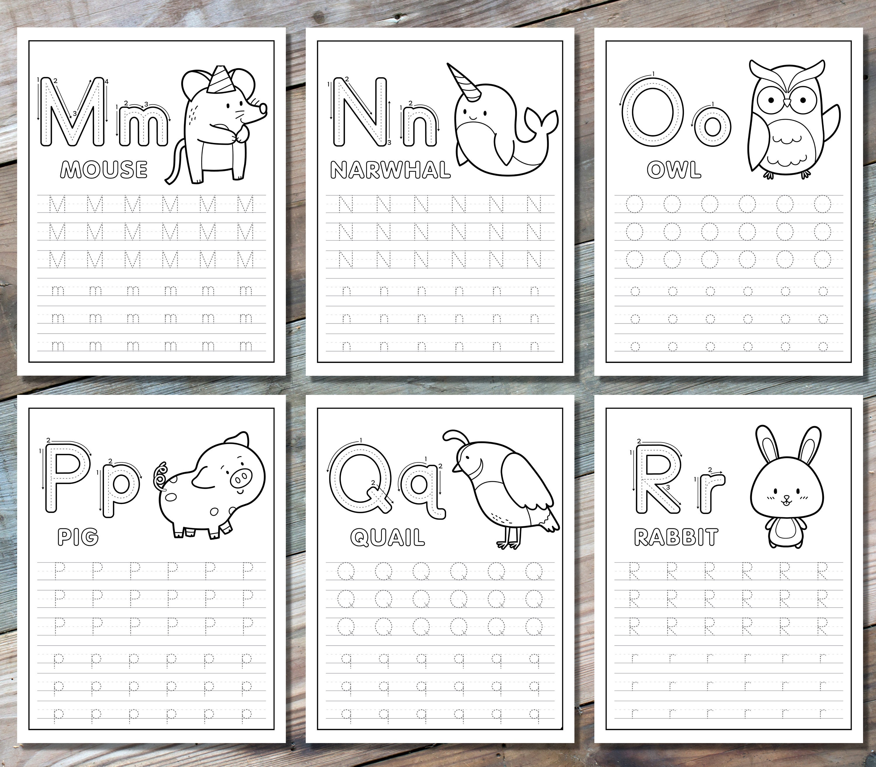 ANIMAL ABC Coloring and Tracing Worksheets, A to Z, Preschool Activity ...
