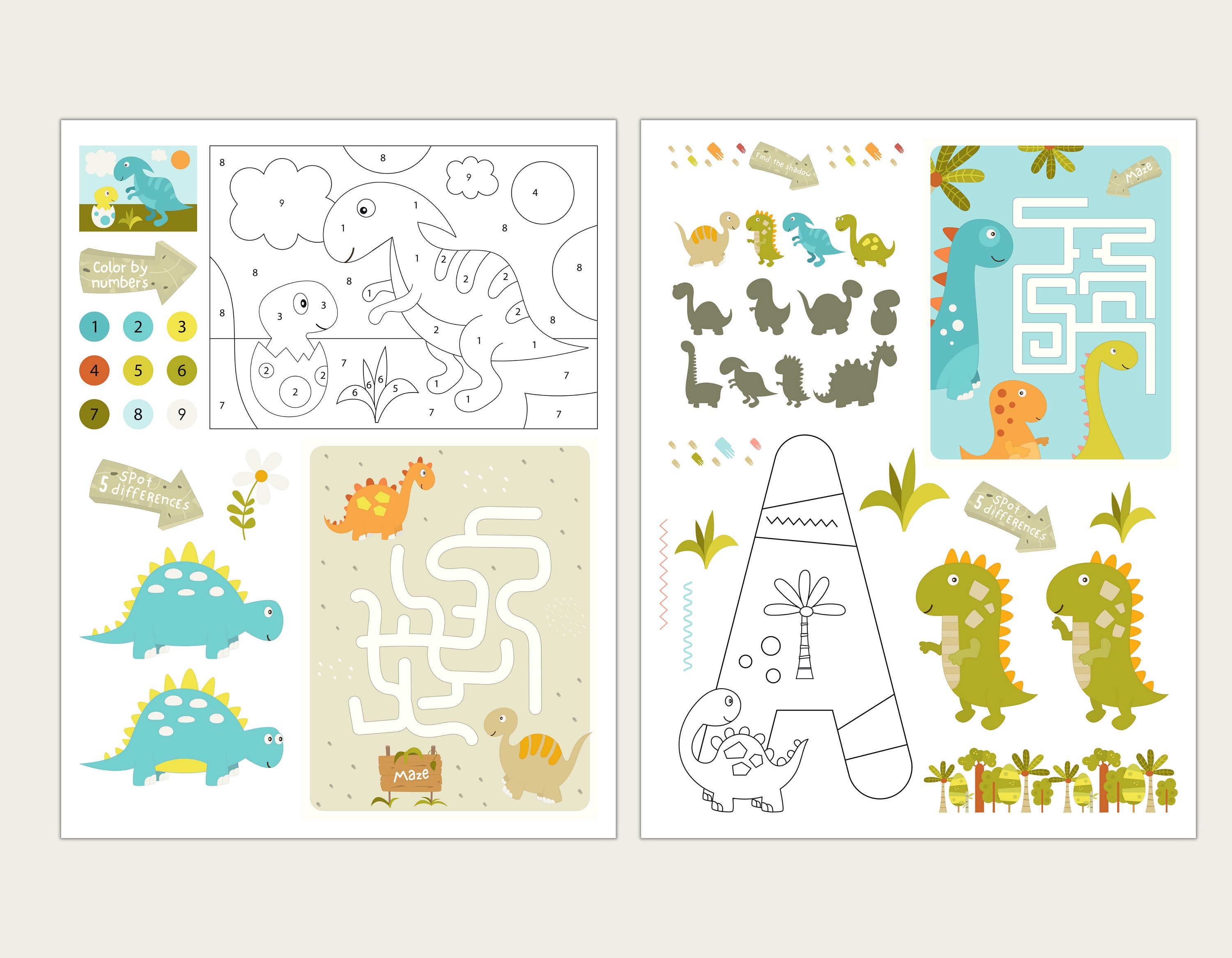 DINOSAUR Activity Book 2, 11 Printable Kids Activity Pages, Home School ...