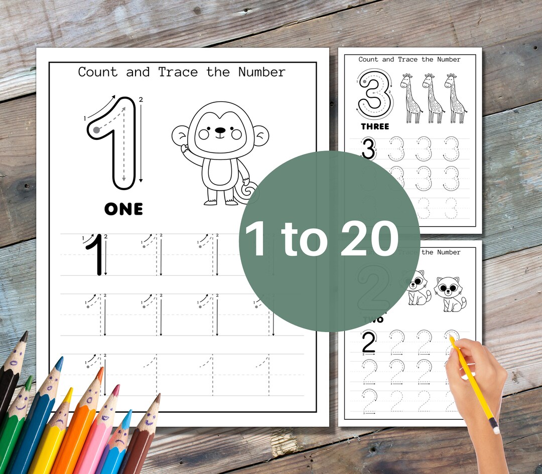 NUMBER Coloring and Tracing Worksheets, 1 to 20 Counting, Preschool ...