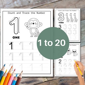 NUMBER Coloring and Tracing Worksheets, 1 to 20 Counting, Preschool ...