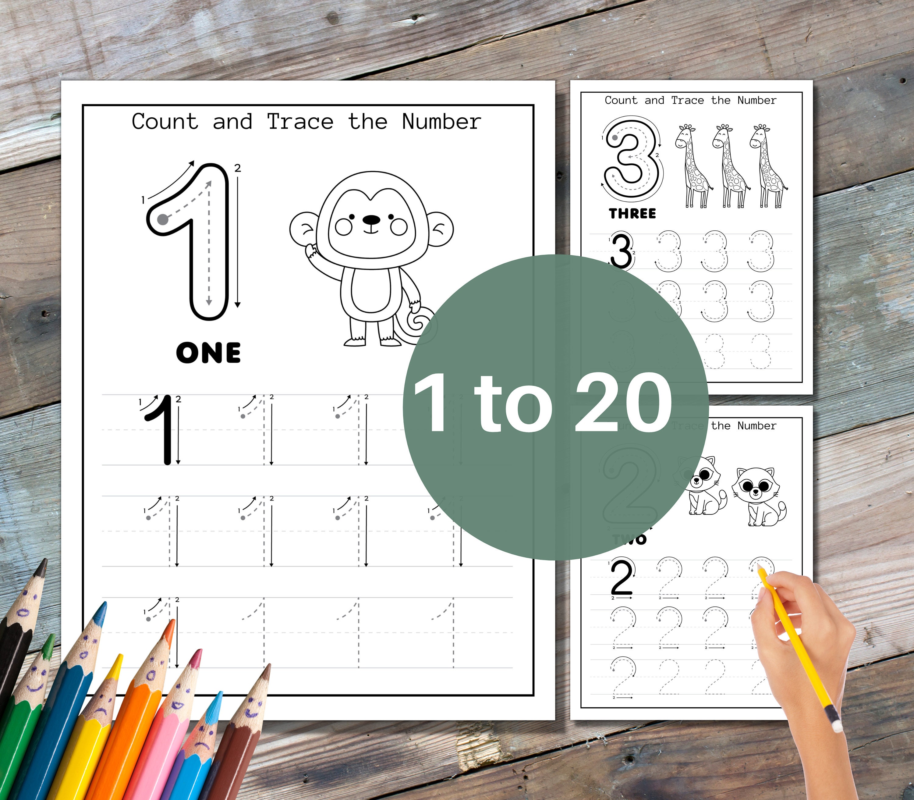 NUMBER Coloring and Tracing Worksheets, 1 to 20 Counting, Preschool ...