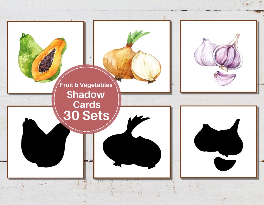 FRUIT and VEGETABLES Shadow Matching, Silhouette Matching, Montessori ...