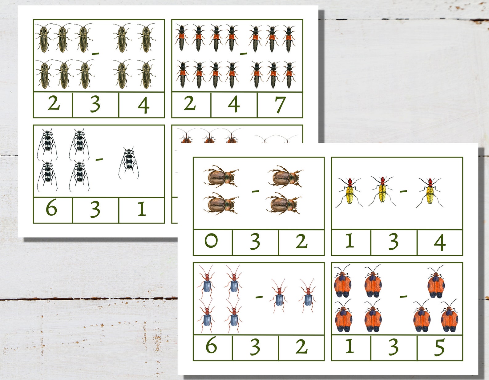 BEETLES Subtraction Clip Cards, 1 to 10, Early Math Activity for Kids ...