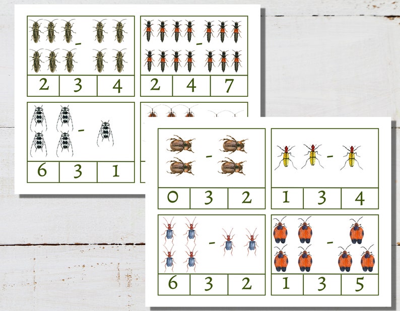 BEETLES Subtraction Clip Cards, 1 to 10, Early Math Activity for Kids ...