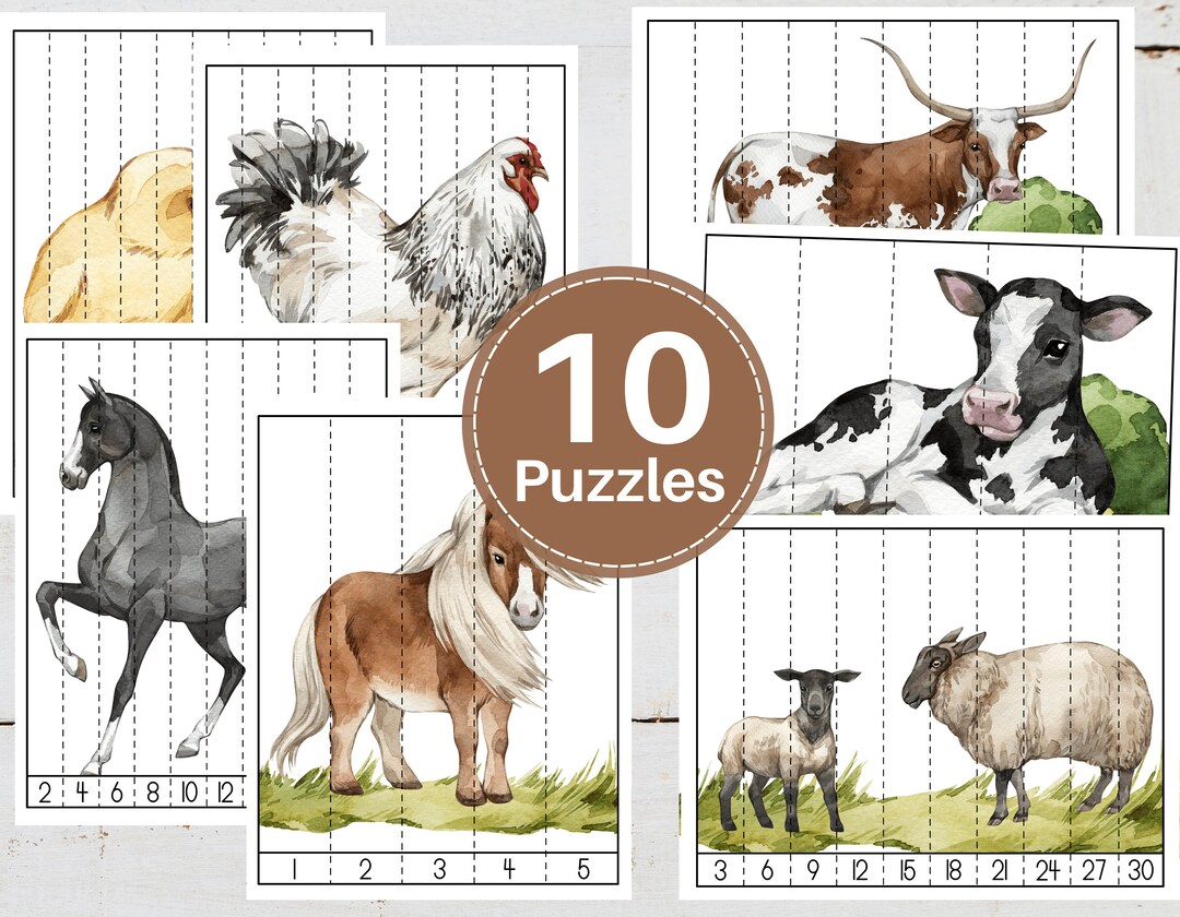 FARM Animals Number Sequence Puzzles, Printable, Skip Counting ...