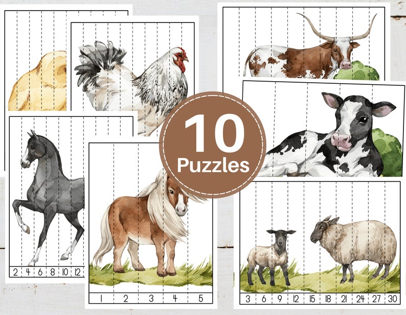 FARM Animals Number Sequence Puzzles Printable Skip - Etsy