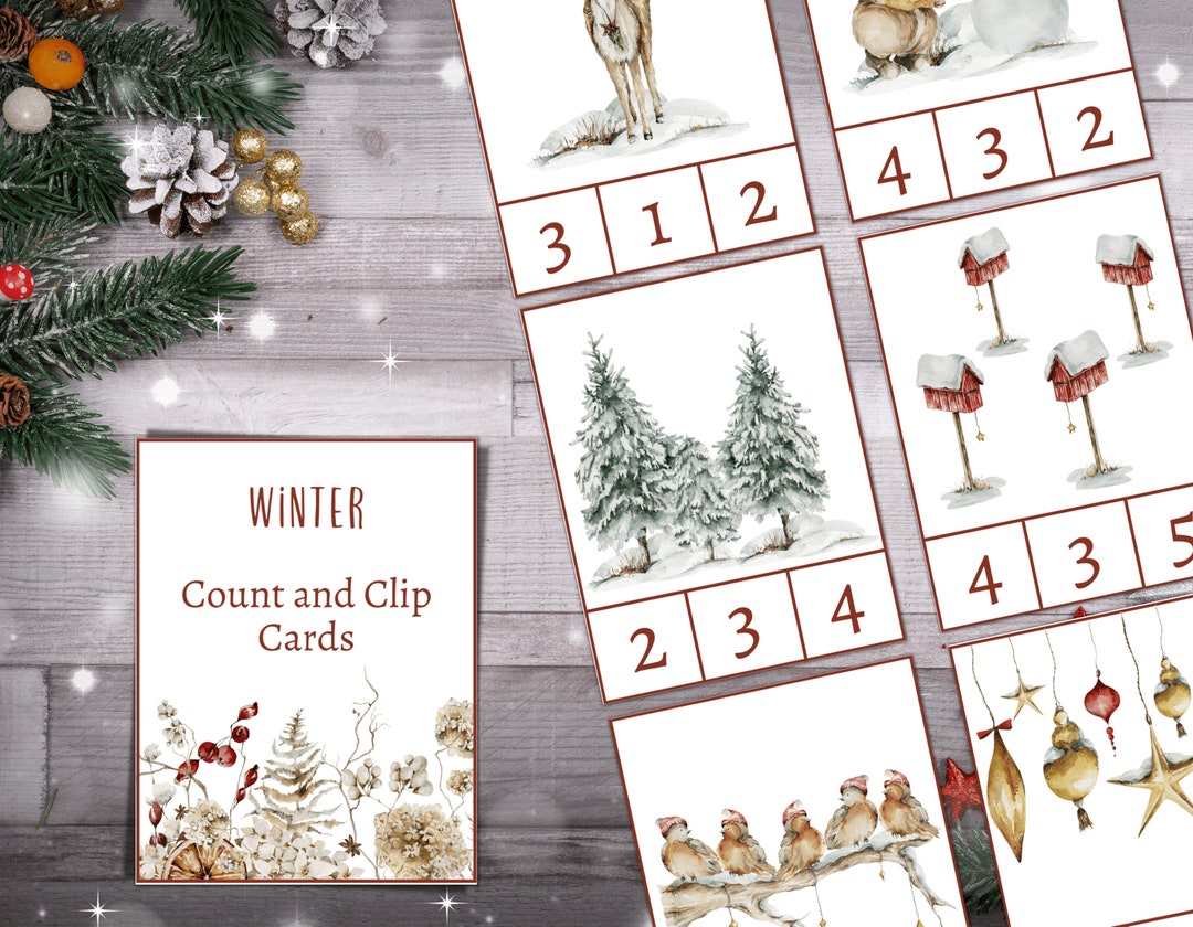 WINTER Count and Clip Cards, 1 to 12 Counting, Forest Theme, Christmas ...