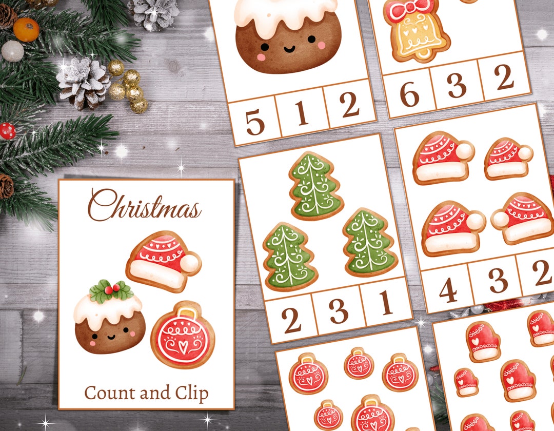 Christmas Count and Clip Cards, 1 to 20 Counting, Gingerbread Cookies ...