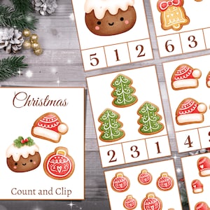 Christmas Count and Clip Cards, 1 to 20 Counting, Gingerbread Cookies ...