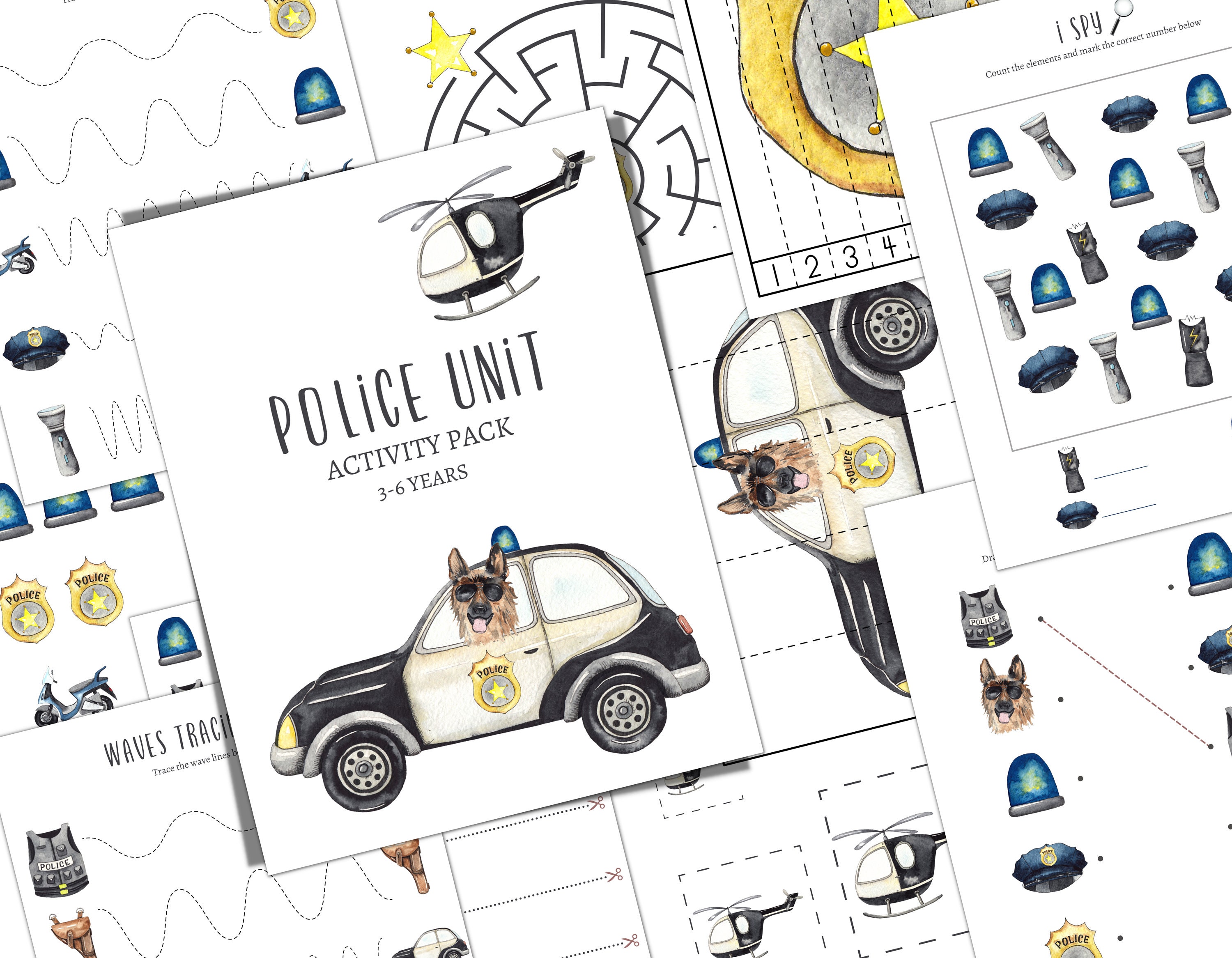POLICE UNIT Pre-k and K Activity Pack, Homeschool, Digital, Instant ...