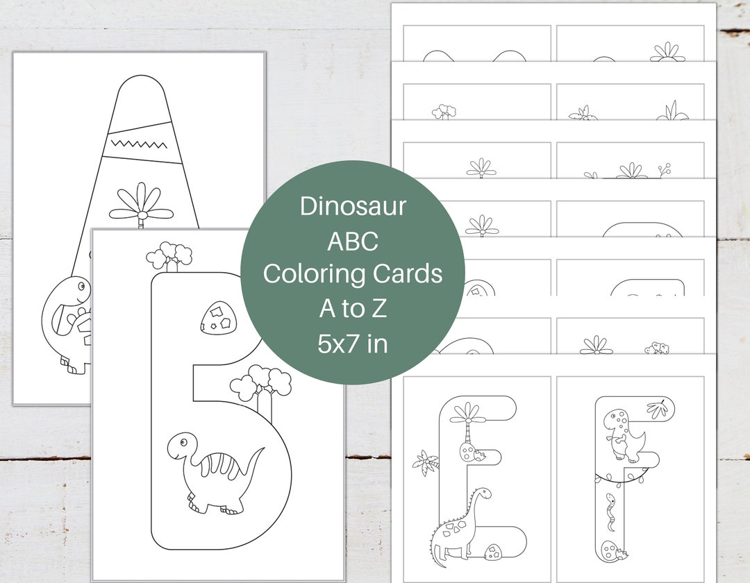 DINOSAUR ABC Coloring Cards, A to Z Coloring, Instant Download - Etsy