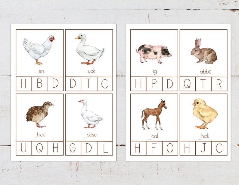 FARM Animals Initial Letter Clip Cards, 20 Cards, Activity for Kids ...
