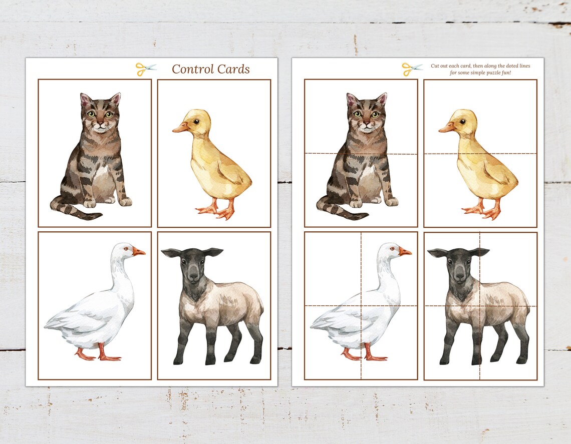FARM Animals Matching Card Game, Simple Puzzles, Toddler Preschool ...