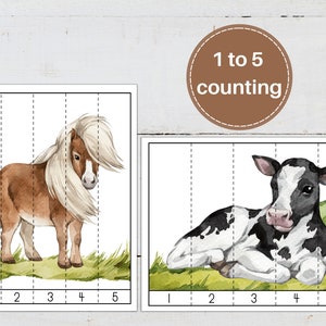 FARM Animals Number Sequence Puzzles, Printable, Skip Counting ...