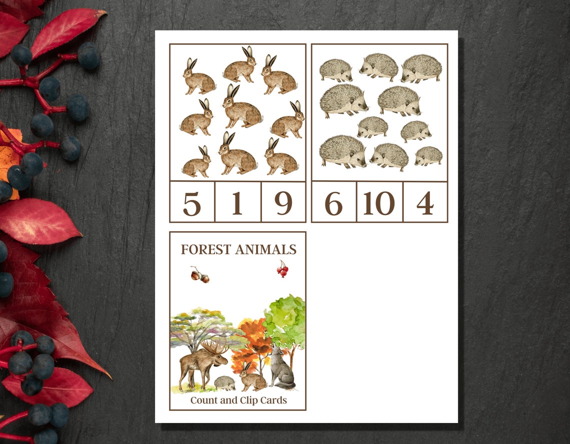 FOREST ANIMALS Count and Clip Cards, 1 to 10 Counting, Forest Animals ...