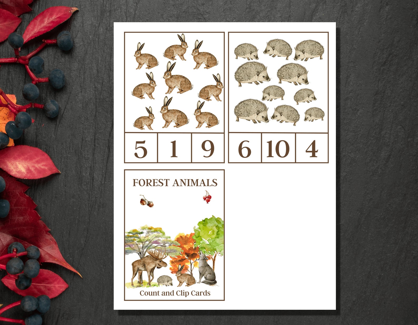 FOREST ANIMALS Count and Clip Cards, 1 to 10 Counting, Forest Animals ...