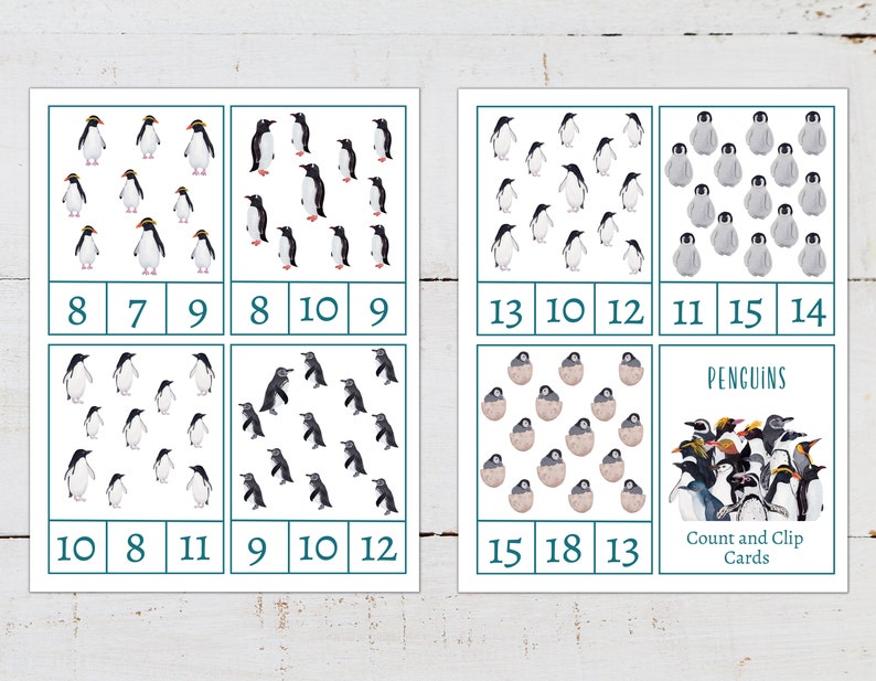 PENGUINS Count and Clip Cards, 1 to 15 Counting, Winter Activities for ...