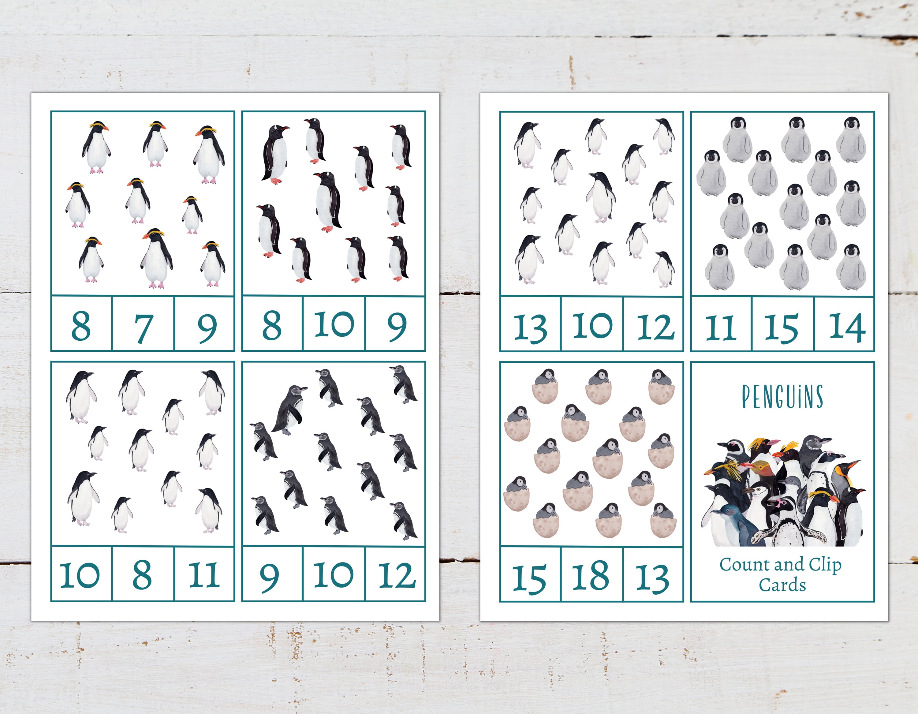 PENGUINS Count and Clip Cards, 1 to 15 Counting, Winter Activities for ...